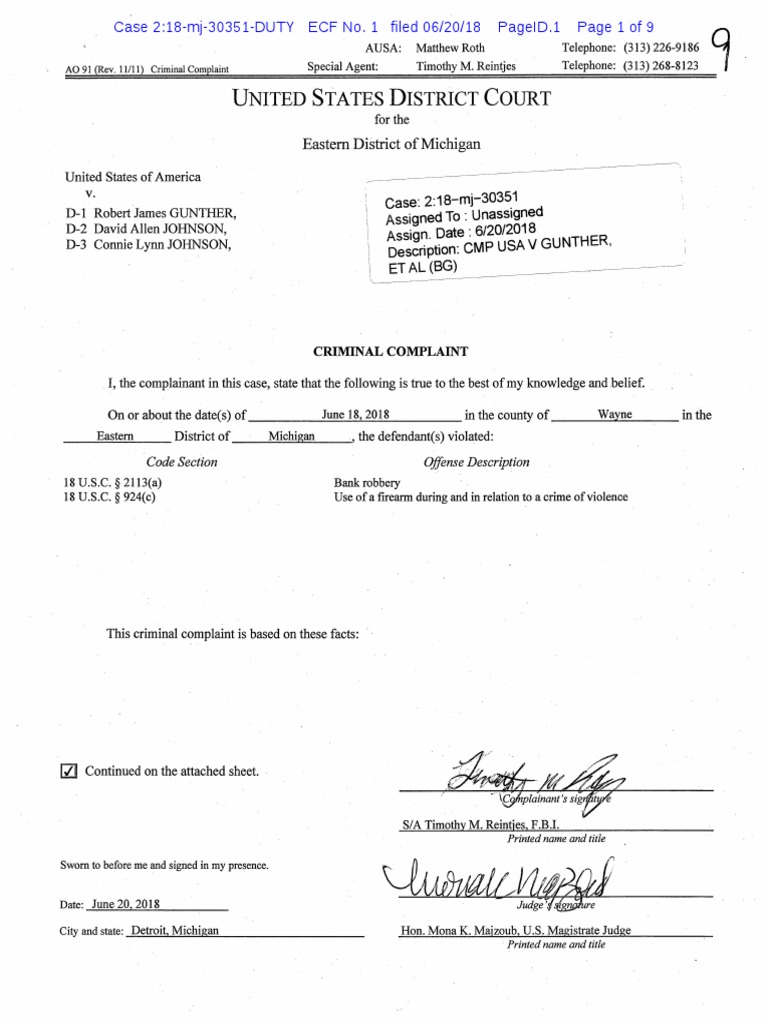 Gunther and Johnson Criminal Complaint | PDF