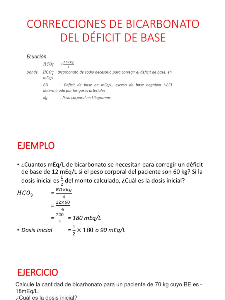 Correcciones de Bicarbonato Del Déficit de Base: Ecuación | PDF ...