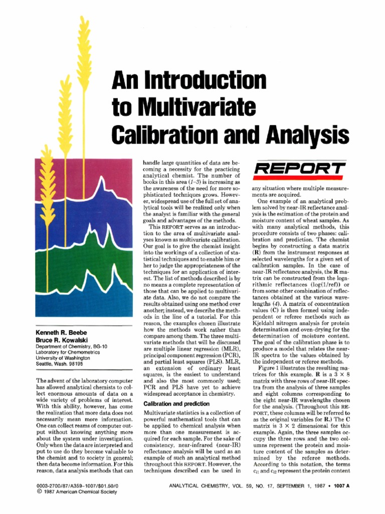 An Introduction To Multivariate Calibration and Analysis: Kenneth R. Beebe Bruce R. Kowalski ...