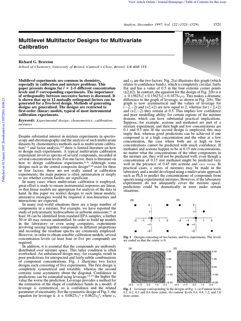 Multilevel Multifactor Designs For MultivariateCalibration | PDF | Chemometrics | Matrix ...