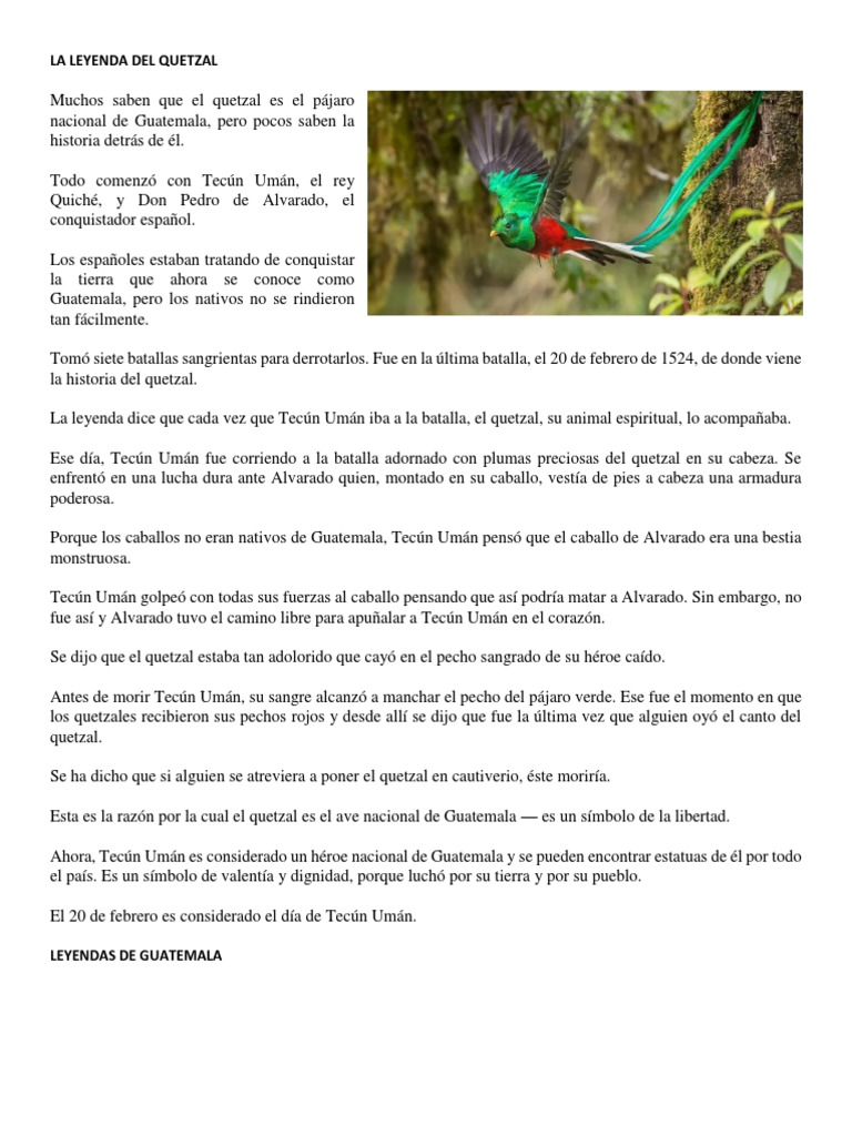 LA LEYENDA DEL QUETZAL.docx | Naturaleza | Prueba gratuita de 30 días ...