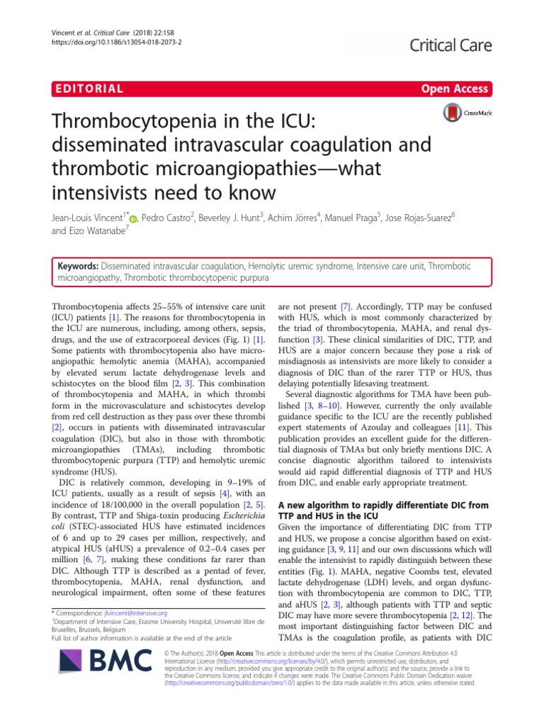 29895296: Thrombocytopenia in The ICU Disseminated Intravascular ...