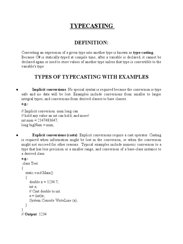 Typecasting Download Free Pdf Integer Computer Science C Sharp Programming Language