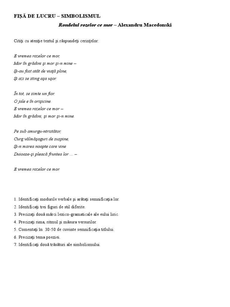 Macedonski - Fisa de Lucru | PDF