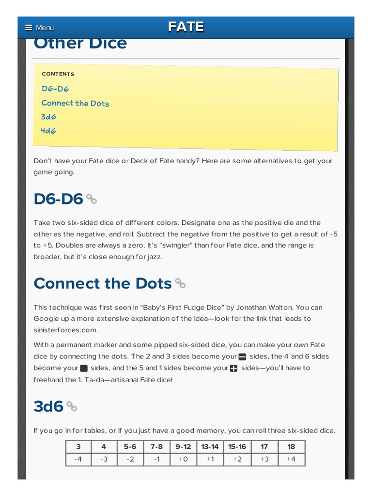 Fate RPG D6 Alternatives | PDF | Role Playing | Tabletop Games