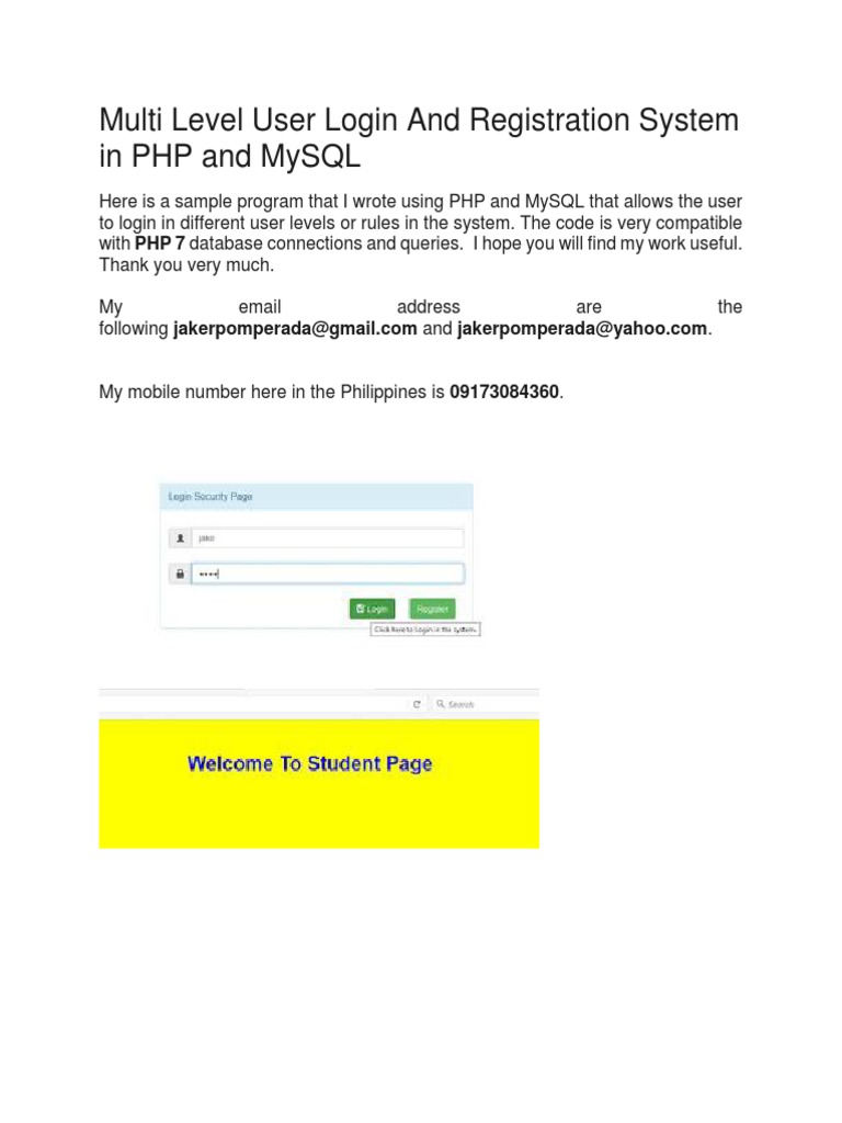 Multi Level User Login and Registration System in PHP and MySQL | PDF ...
