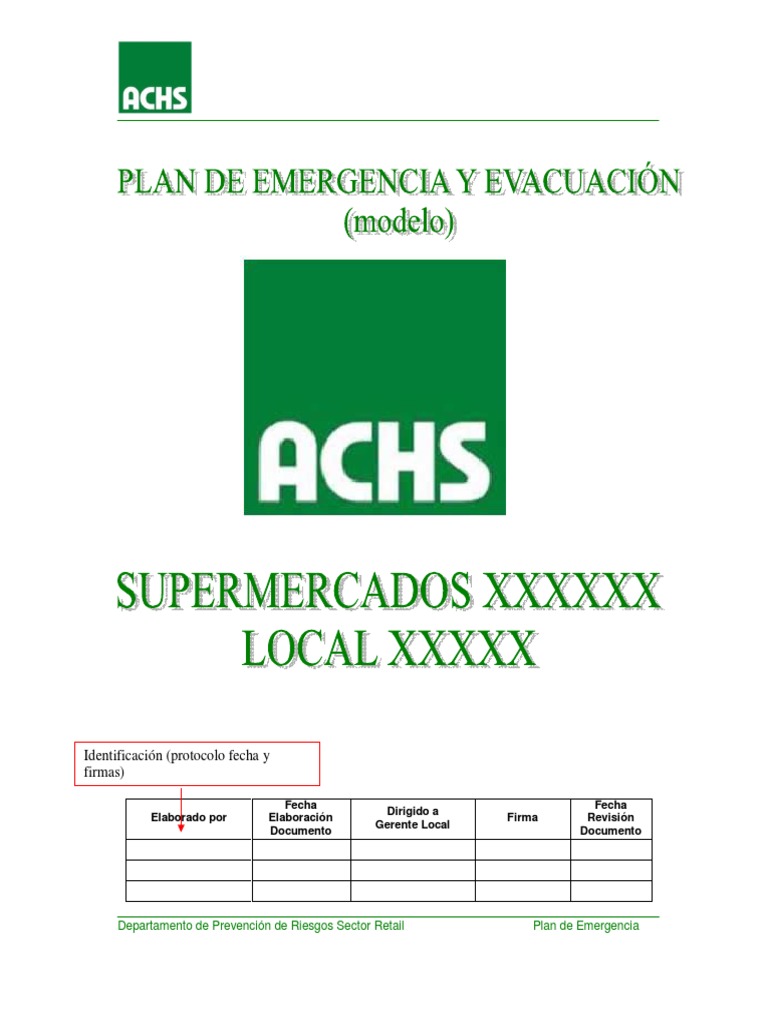Modelo de Plan de Emergencia Achs | PDF | Bombero | Incendios