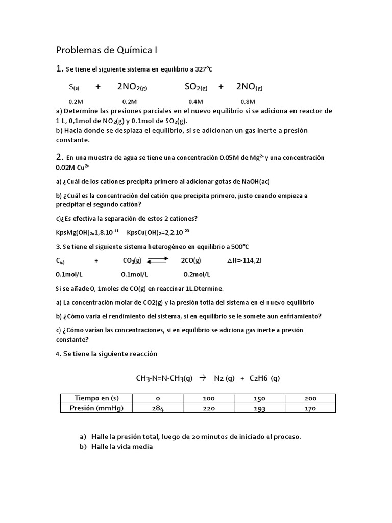 problemAS FINALES | Descargar gratis PDF | Cinética química | Equilibrio químico