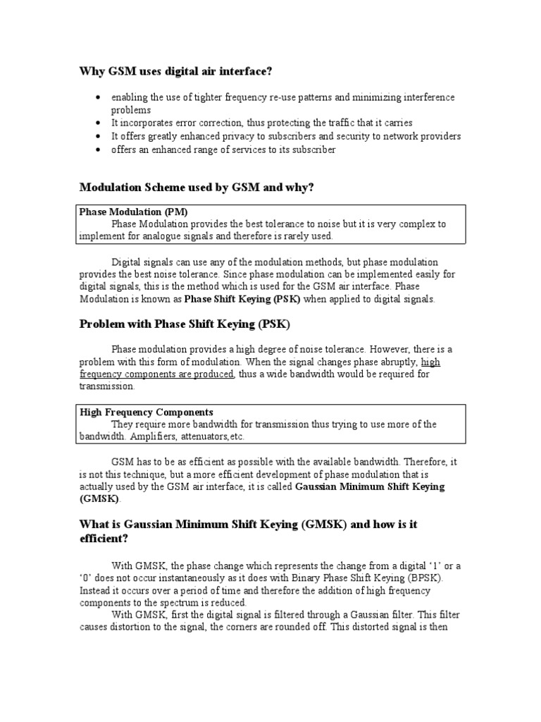 Modulation Scheme Used By Gsm And Why Pdf Modulation Digital Signal