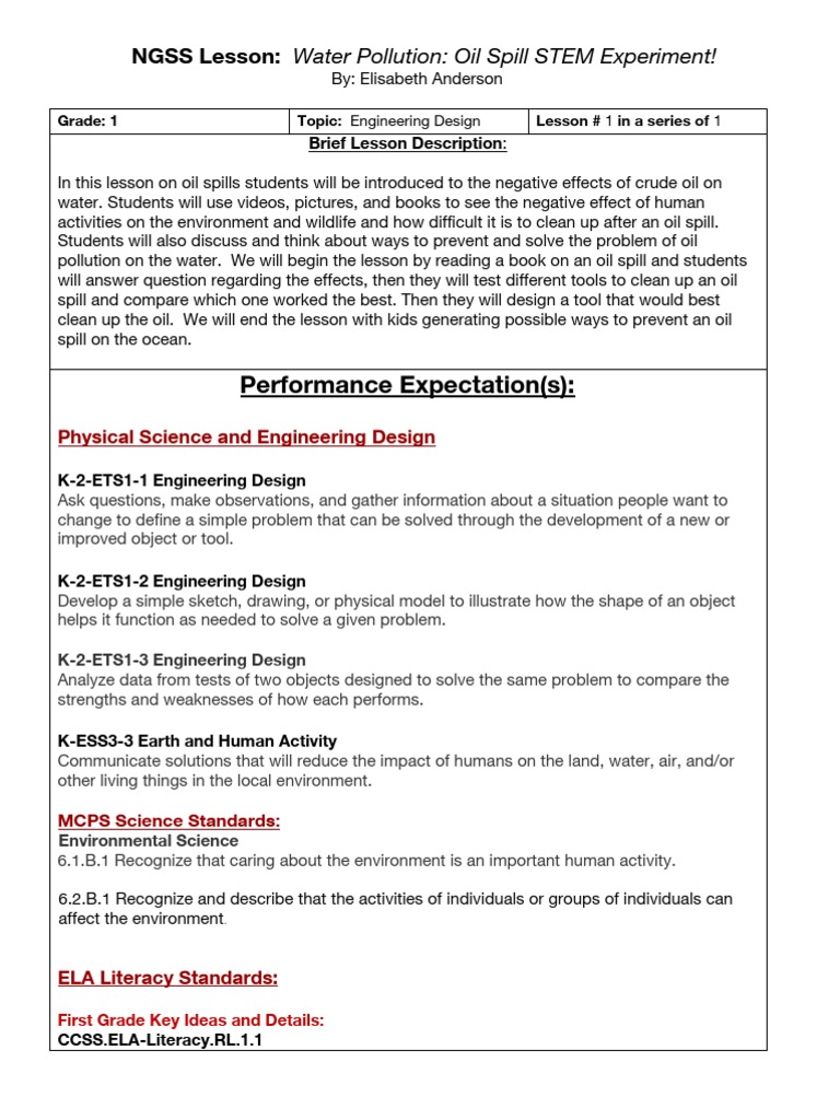 Ngss5e Lesson Plan Oil Spill | PDF | Oil Spill | Pollution