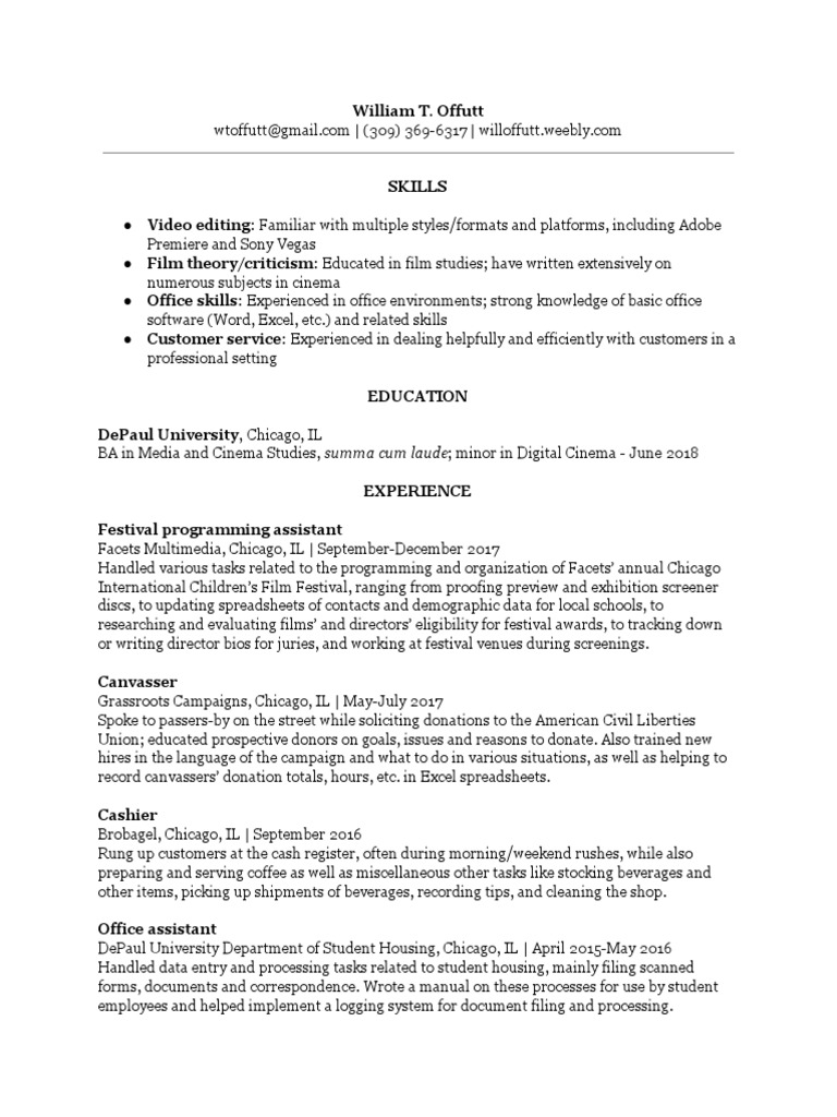 William T Offutt - Resume | PDF | Microsoft Excel | Business