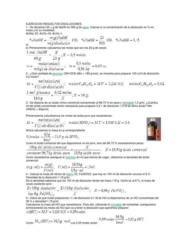 Ejercicios Resueltos de Disoluciones | PDF | Concentración | Cantidad