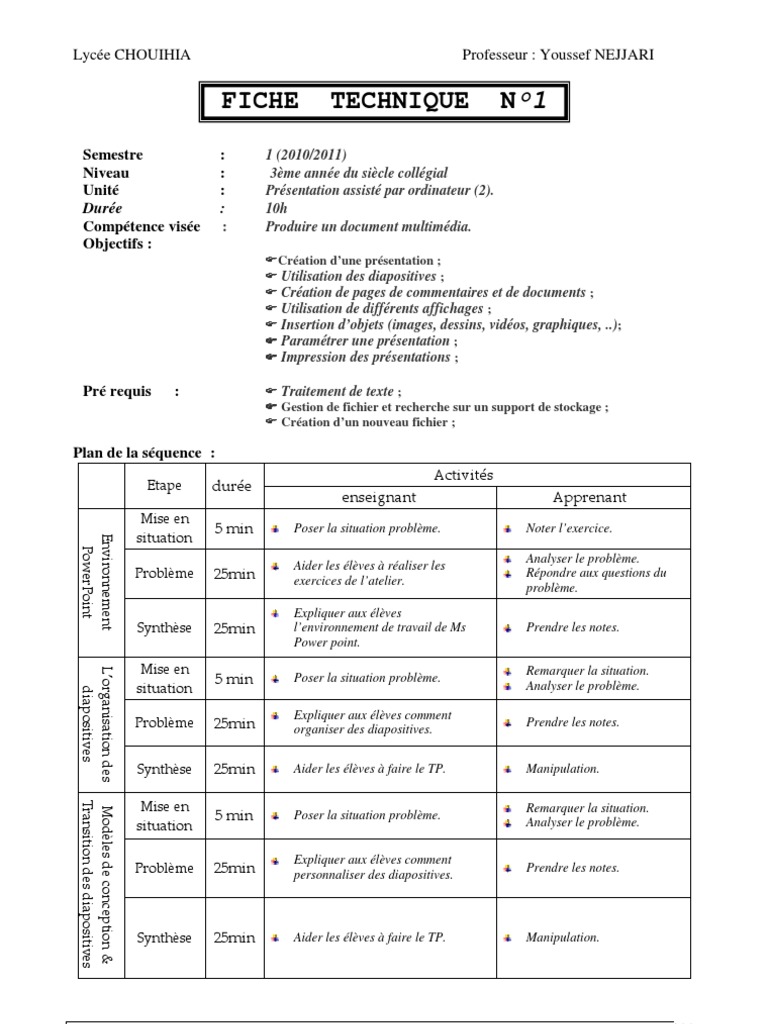 Fiche technique PAO Présentation assistée par Ordinateur | Microsoft Powerpoint | Fichier ...