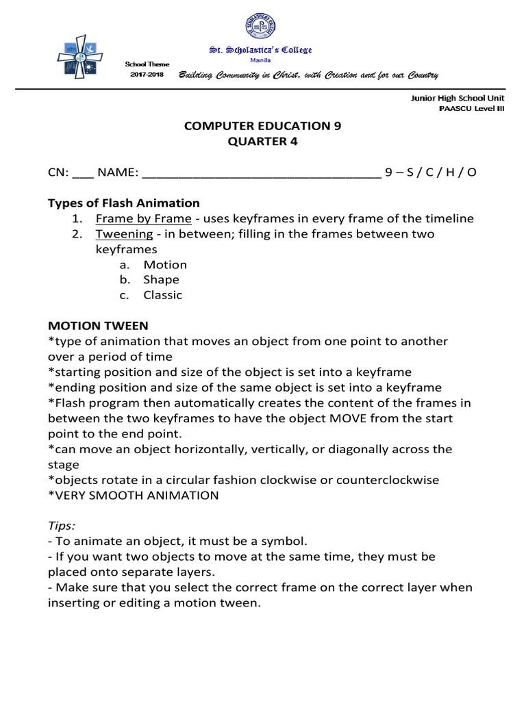 Computer Education 9 - Handout-2 | PDF | Animation | Shape