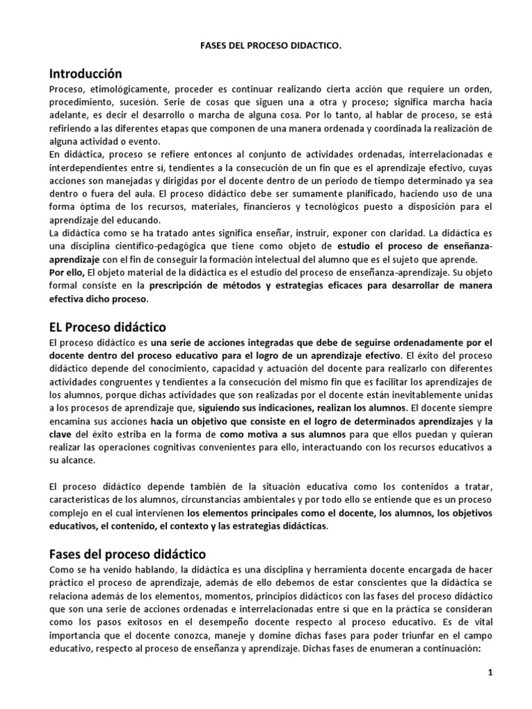 Fases Del Proceso Didactico PDF | PDF | Maestros | Aprendizaje