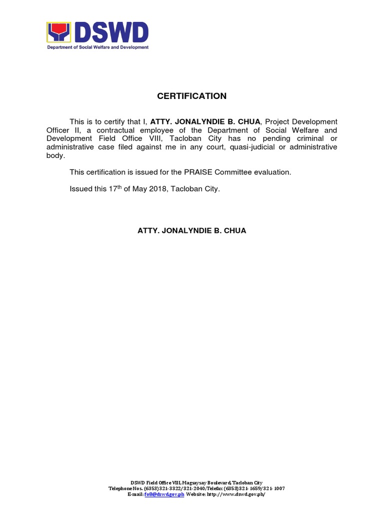 X - Certification of No Pending Case - X | PDF