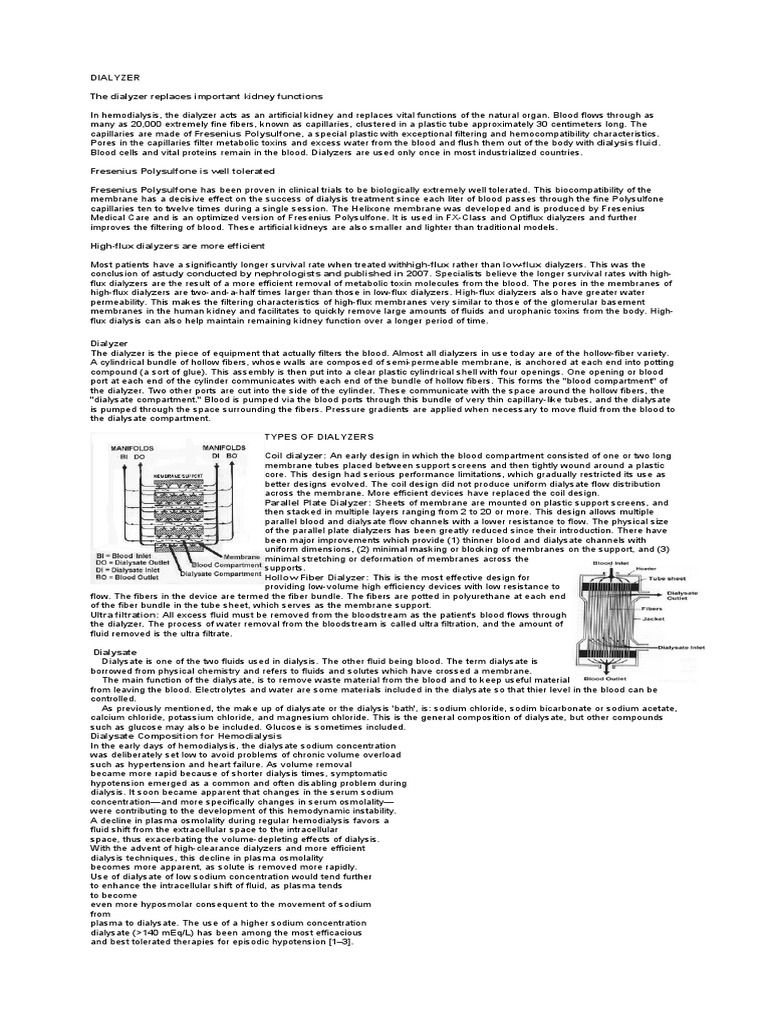 DIALYZER | PDF | Dialysis | Hemodialysis