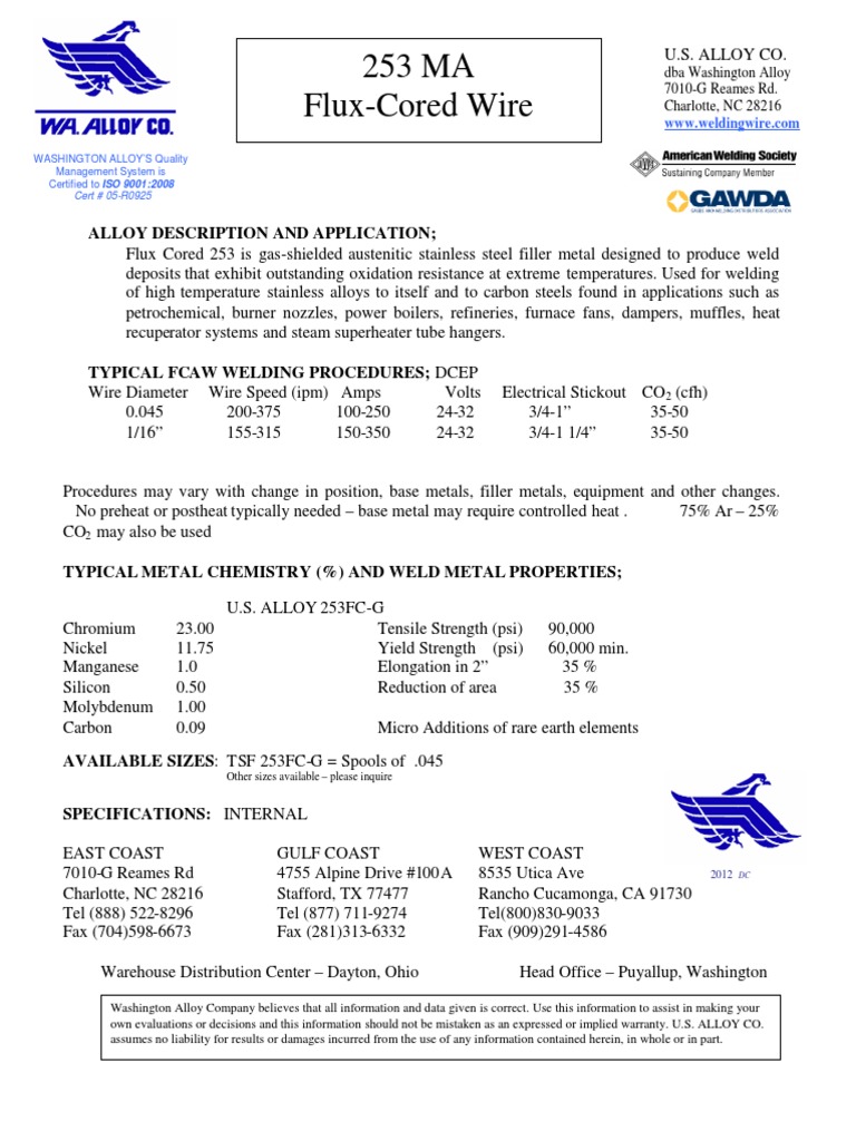 253 MA Flux-Cored Wire: Alloy Description and Application | PDF | Alloy ...