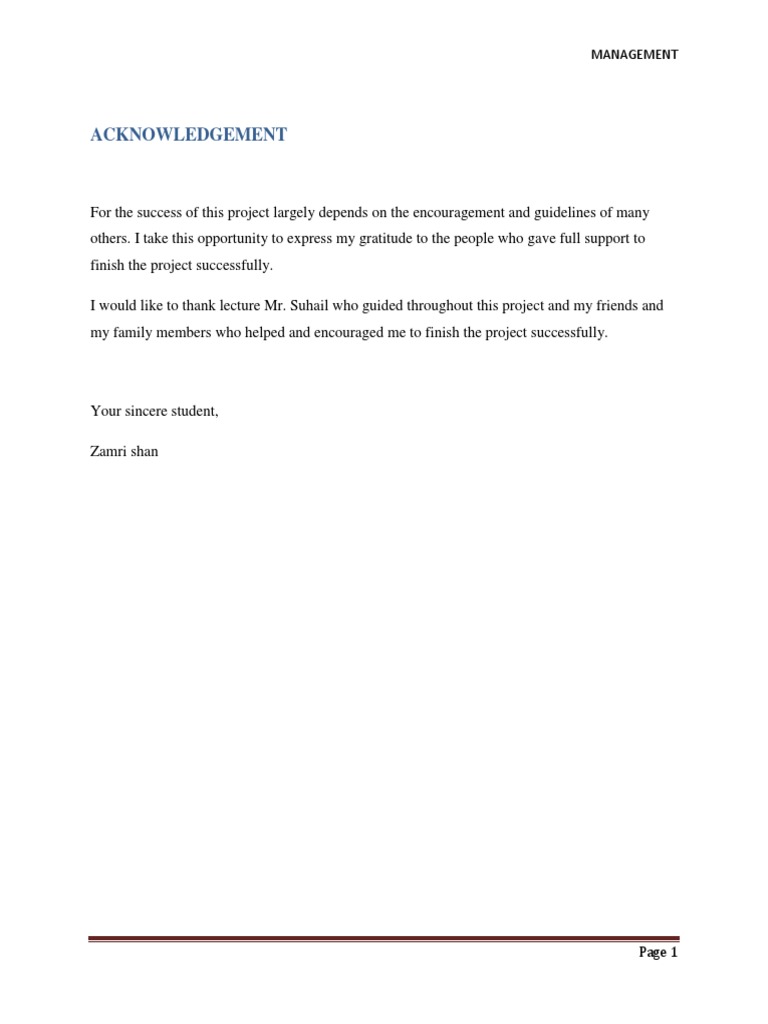Acknowledgement: Management | PDF | Organizational Structure | Leadership