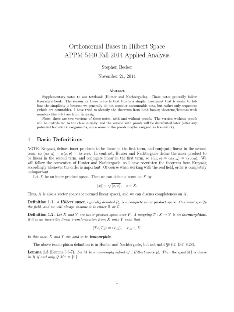 Orthonormal Bases | PDF | Basis (Linear Algebra) | Hilbert Space
