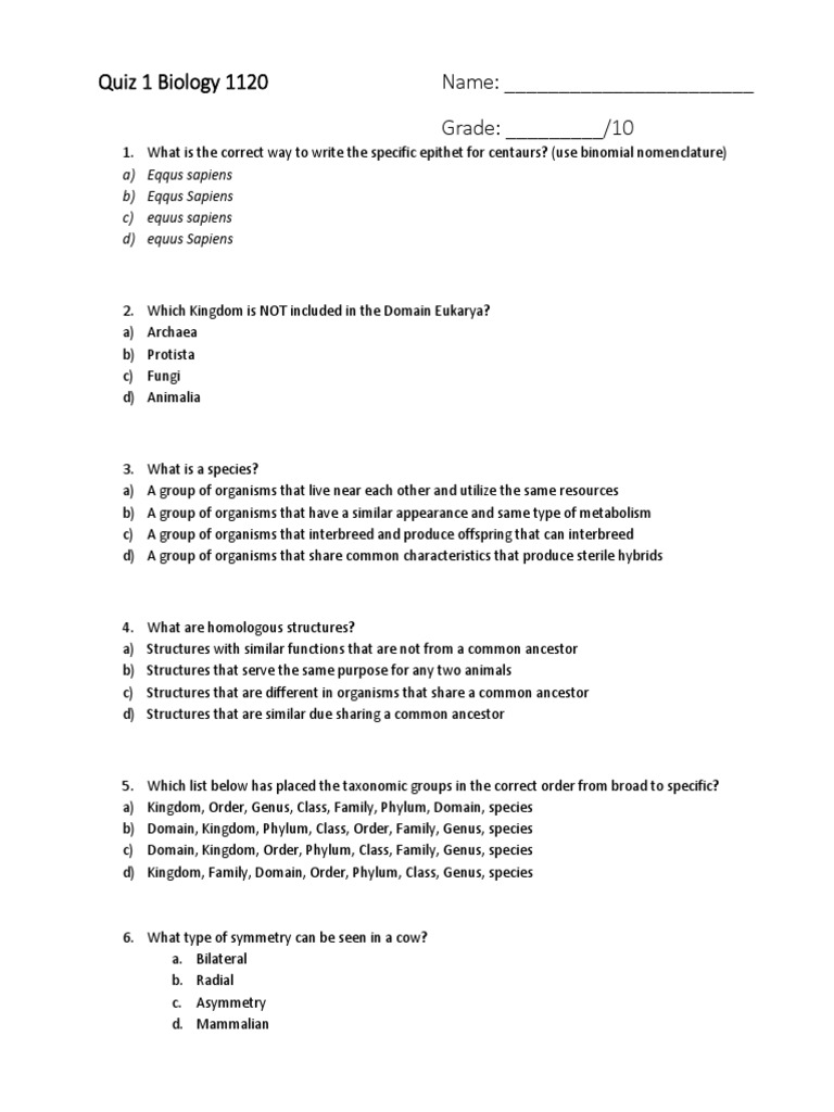 Phylogenetic Tree Quiz for Biology 1120 | PDF | Organisms | Species