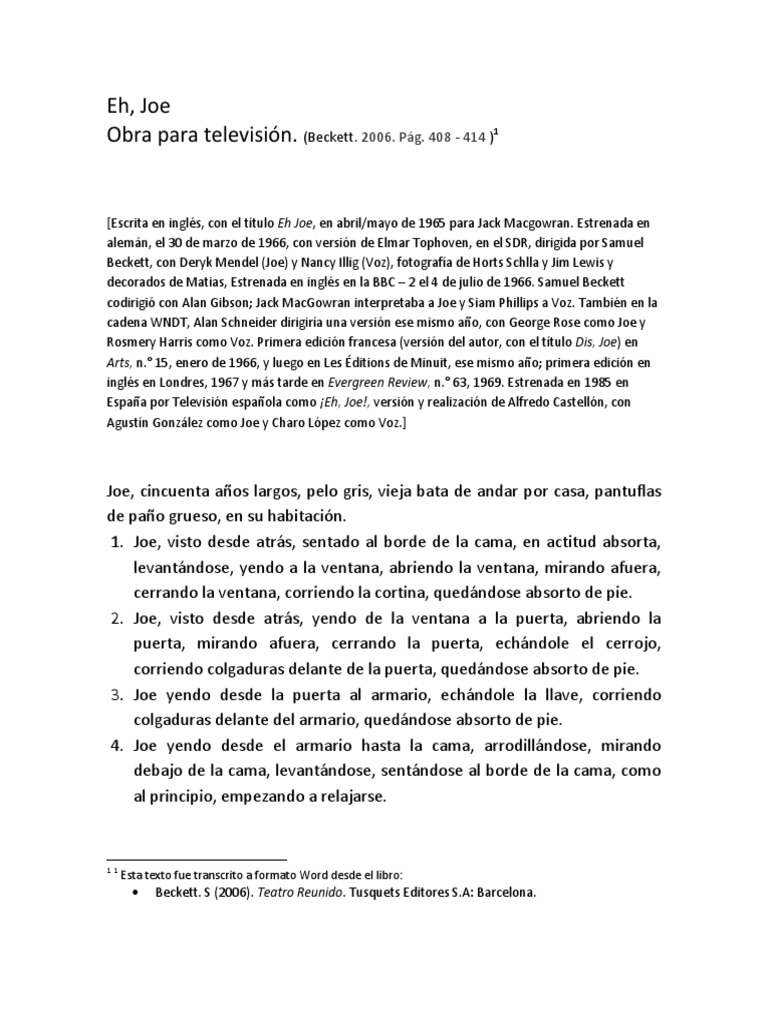 Samuel Beckett - Eh Joe | Descargar gratis PDF | Samuel Beckett | Amor