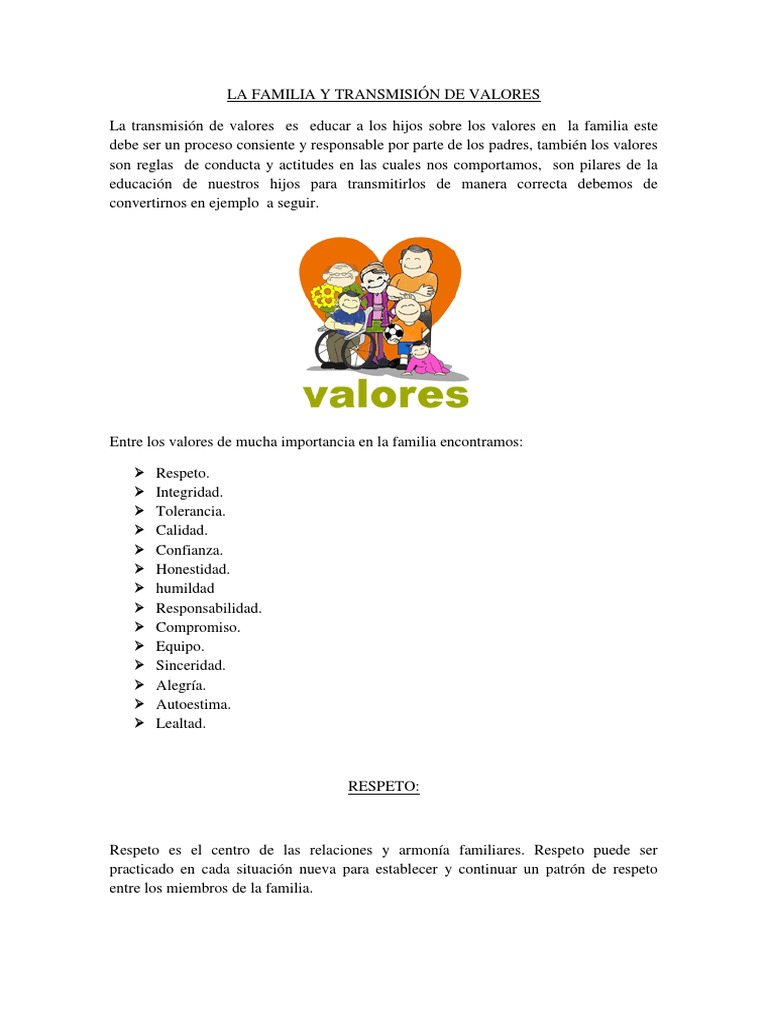 La Familia y Transmisión de Valores | PDF | Autoestima | Familia