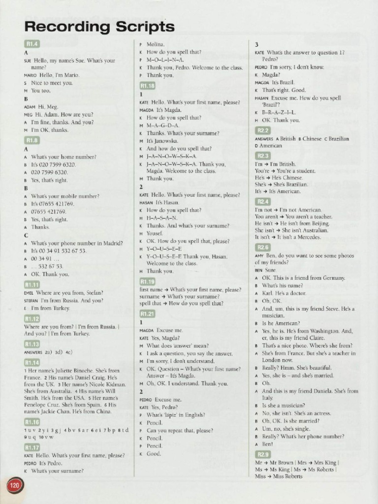 04 Face2Face Starter Tapescripts | PDF
