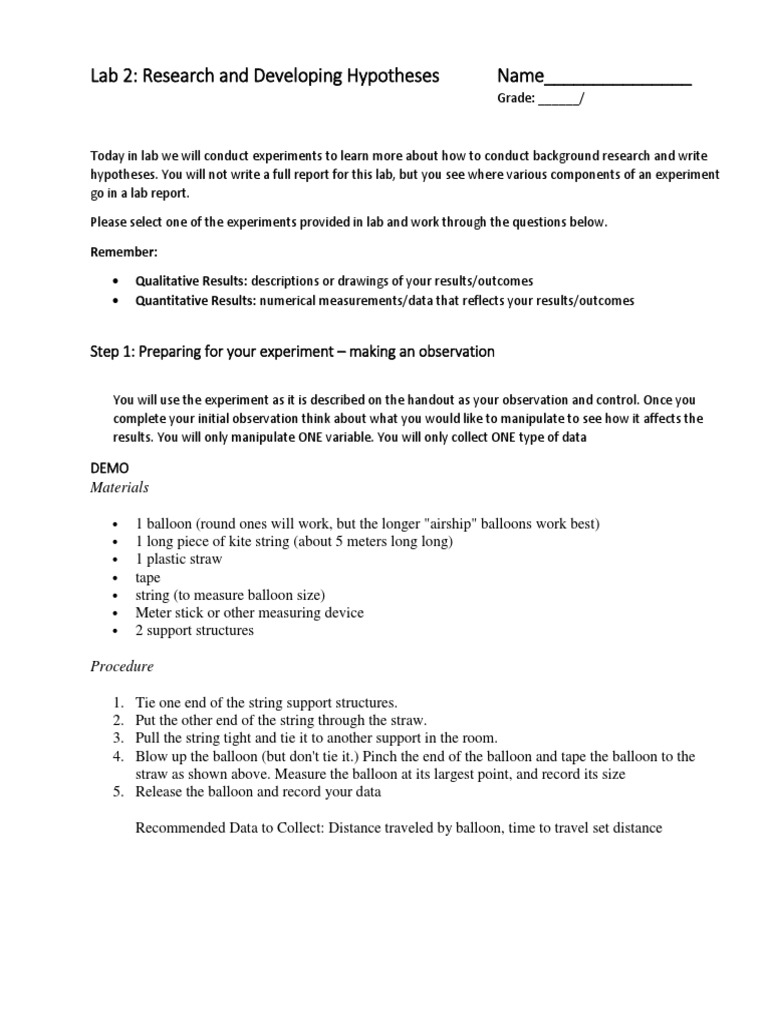 Lab 2: Research and Developing Hypotheses Name | PDF | Statistics ...