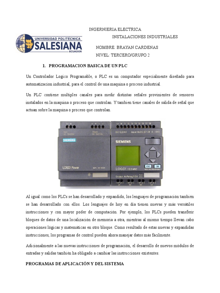 Aplicacion Mini PLC | PDF | Controlador lógico programable | Lenguaje ...