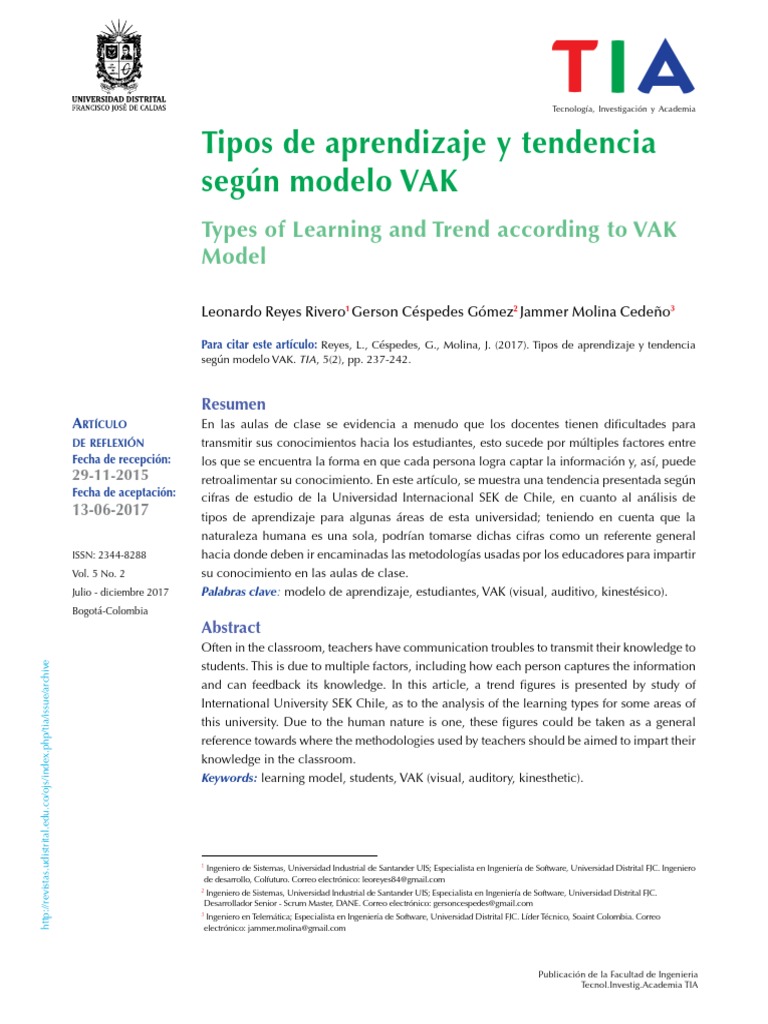 Análisis de los tipos de aprendizaje según el modelo VAK y su ...