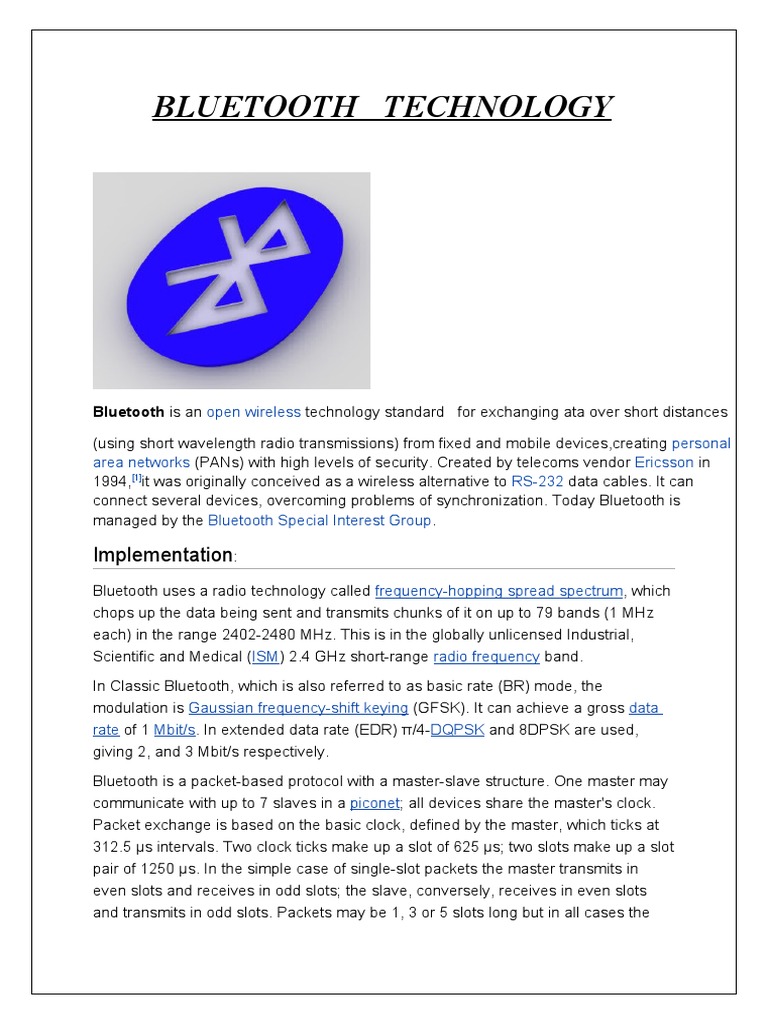 Bluetooth Technology | PDF | Computer Networking | Bluetooth