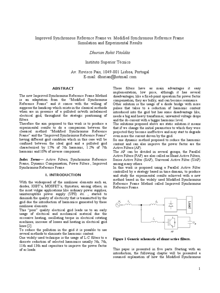 Improved Synchronous Reference Frame vs. Modified Synchronous Reference Frame Simulation and ...