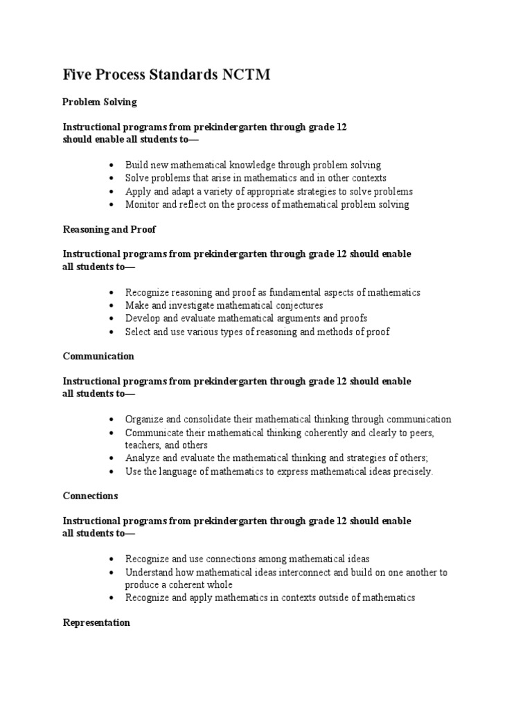 Five Process Standards NCTM | PDF | Teaching Mathematics | National ...