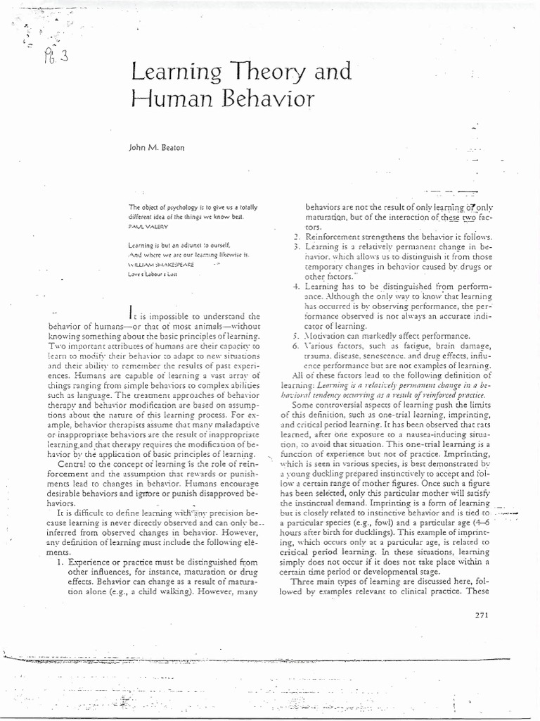 Learning Theory and Human Behavior | PDF | Classical Conditioning | Reinforcement