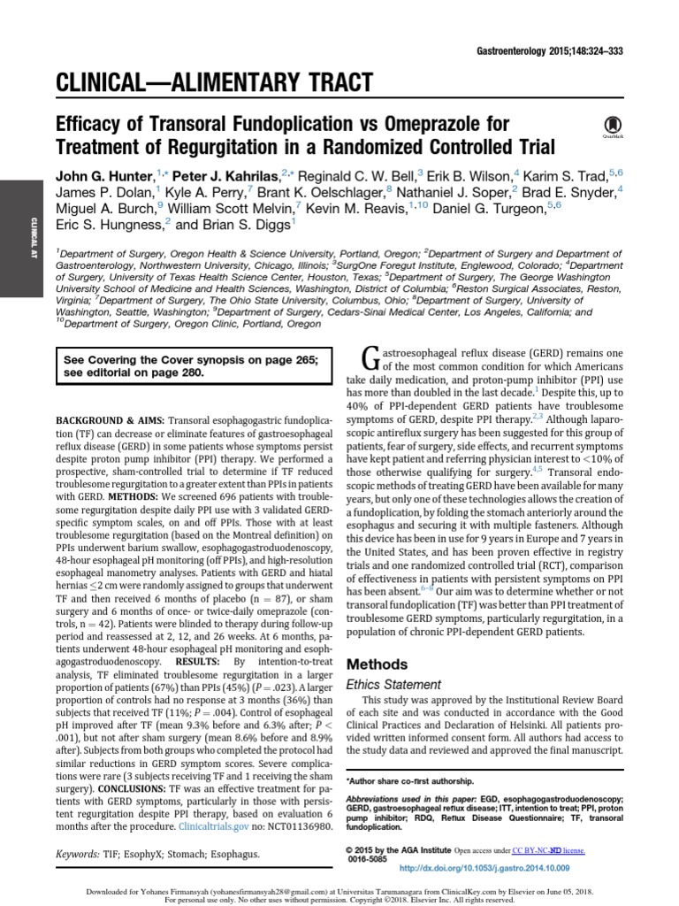 Efficacy of Transoral Fundoplication Vs Omeprazole For Treatment of ...