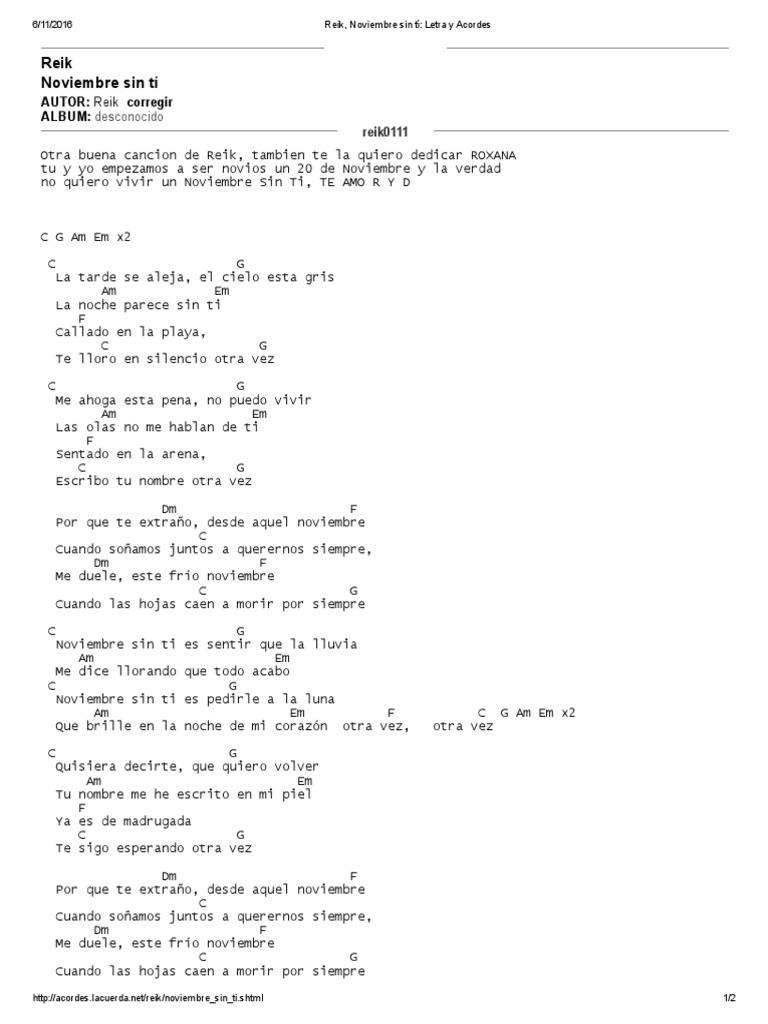 Reik, Noviembre Sin Tí - Letra y Acordes | PDF | Música grabada ...