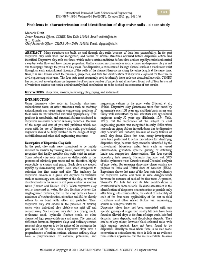 Problems in Characterization and Identification of Dispersive Soils - A ...