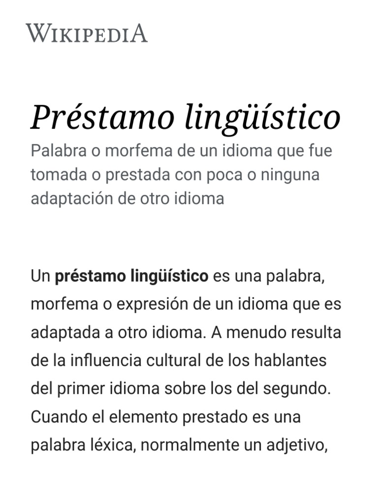 Préstamo Lingüístico - Wikipedia, La Enciclopedia Libre | PDF ...