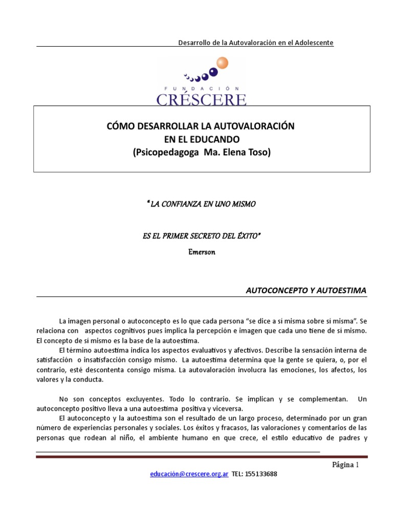 Desarrollo de La Autovaloración en El Adolescente | PDF | Autoestima ...