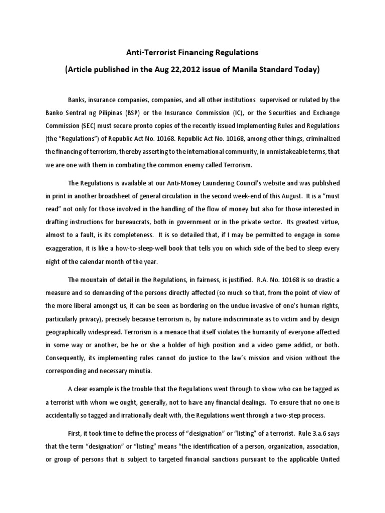 RA 10168 Related Lits | PDF | Financial Action Task Force On Money ...