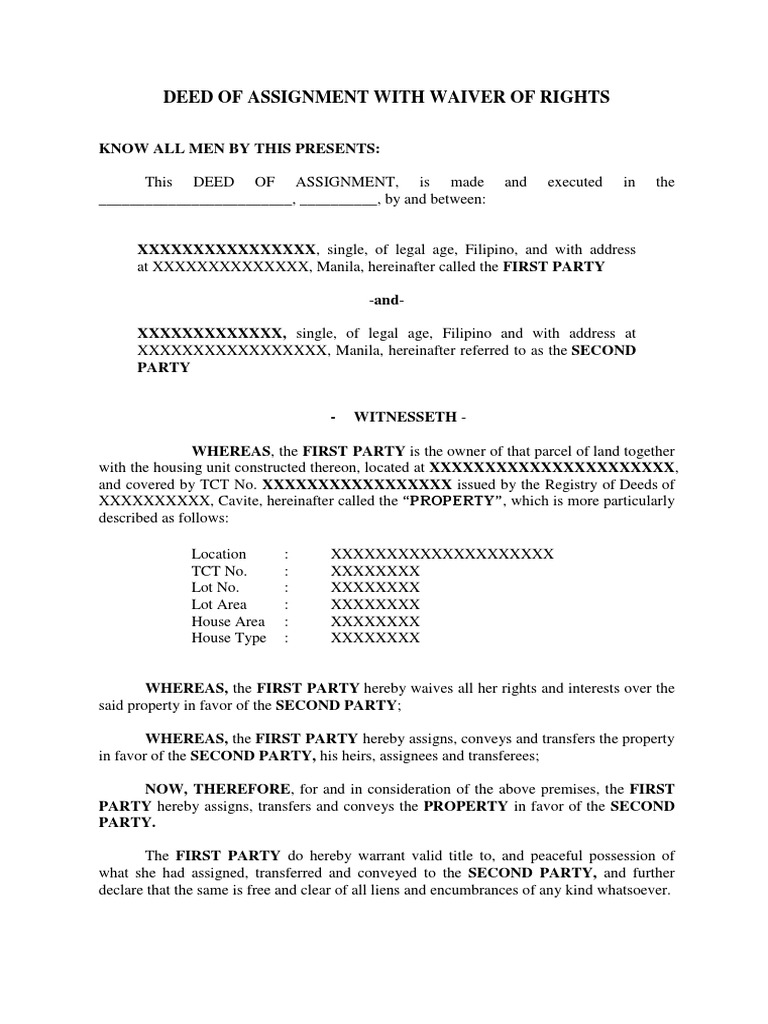 Deed of Assignment and Transfer of Rights | PDF | Assignment (Law) | Deed