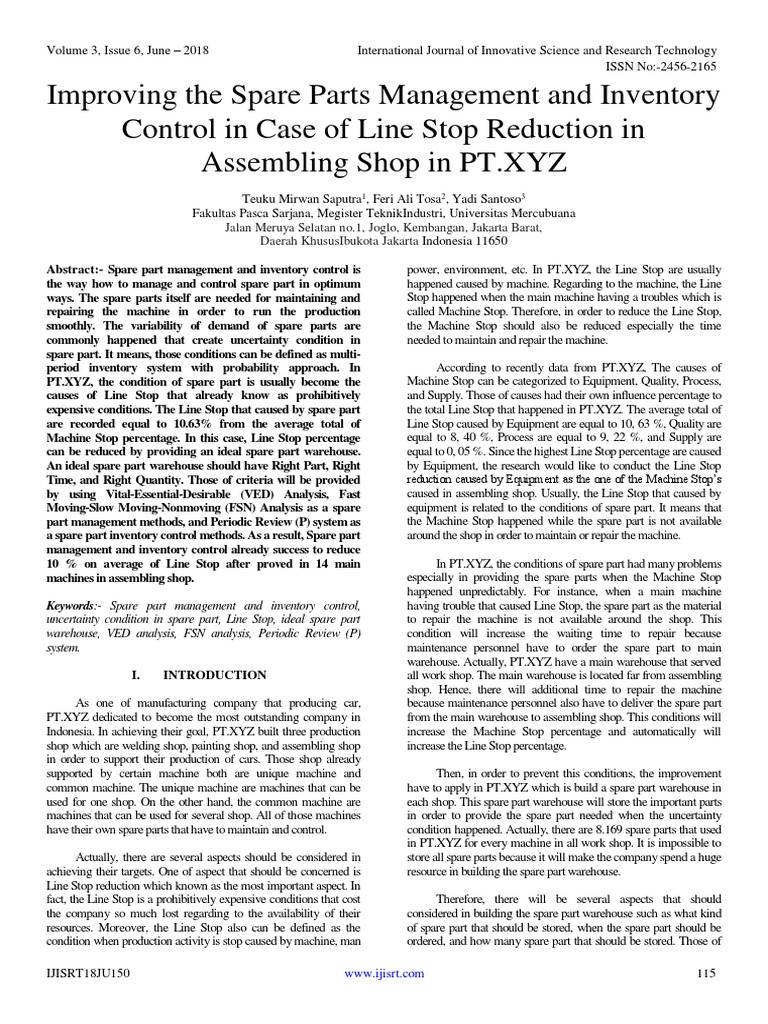 Improving The Spare Parts Management and Inventory Control in Case of ...