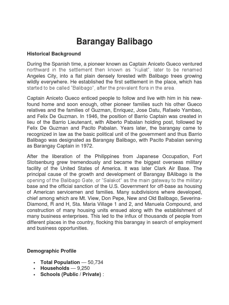 History of Brgy. Balibago | PDF | Philippines