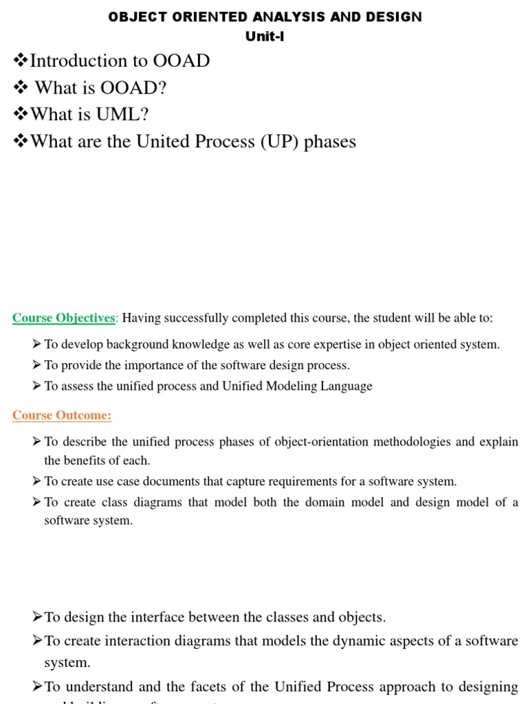 Introduction To OOAD What Is OOAD? What Is UML? What Are The United Process (UP) Phases | PDF ...