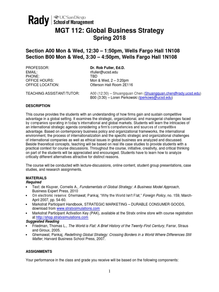 MGT 112 Syllabus S18 | Download Free PDF | Strategic Management | Simulation