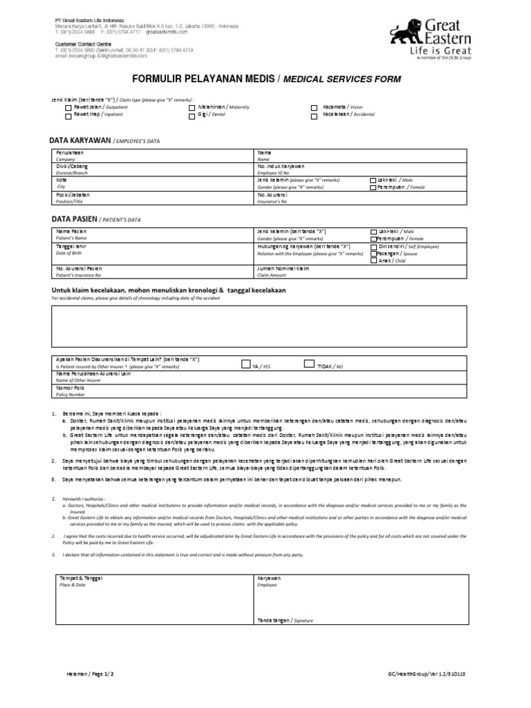 Form Claim Asuransi Great Eastern | PDF