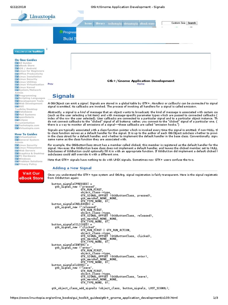 GTK+ - Gnome Application Development - Signals | PDF | Class (Computer Programming) | Linux