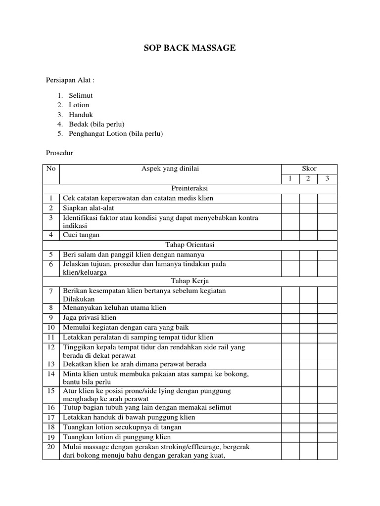 Sop Back Massage | PDF