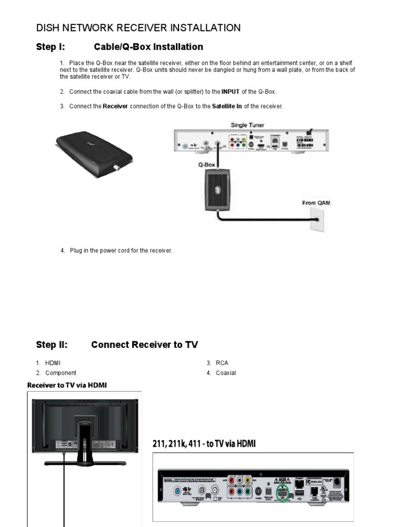 Dish Network Receiver Installation: Step I: Cable/Q-Box Installation | PDF